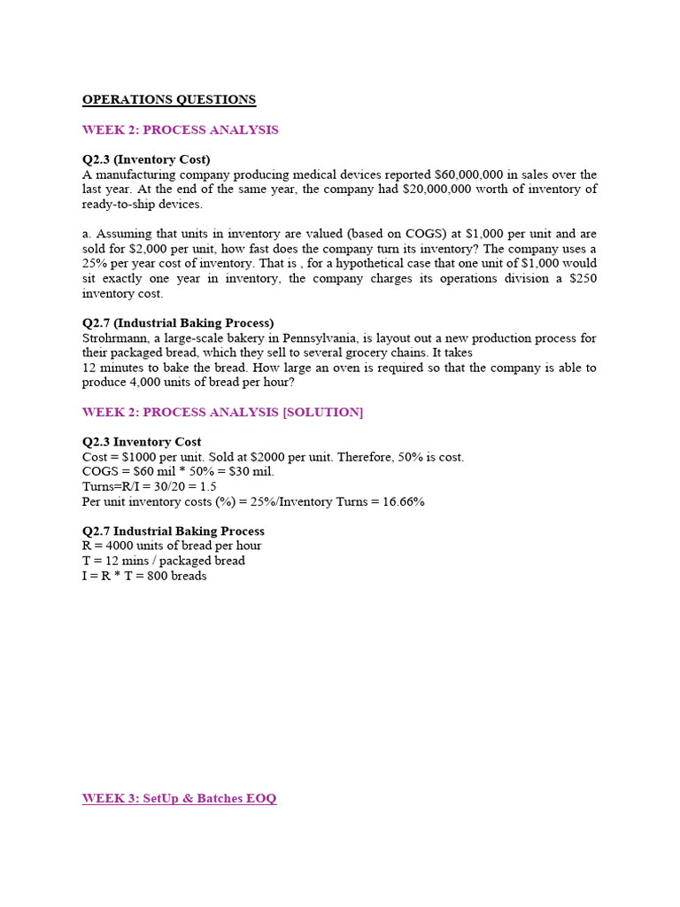 Operations HW & Sol | Download Free PDF | Inventory | Cost Of Goods Sold