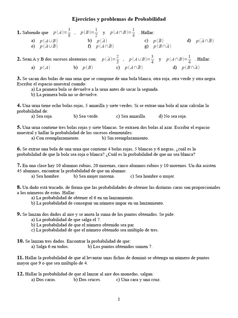 Ejercicios Probabilidad | PDF | Probabilidad
