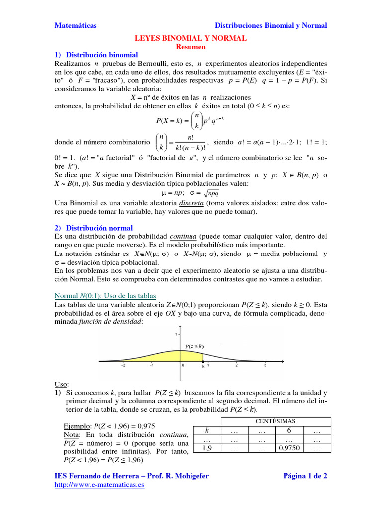 Distribuciones Binomial y Normal | PDF | Teoría de probabilidad | Teoría estadística