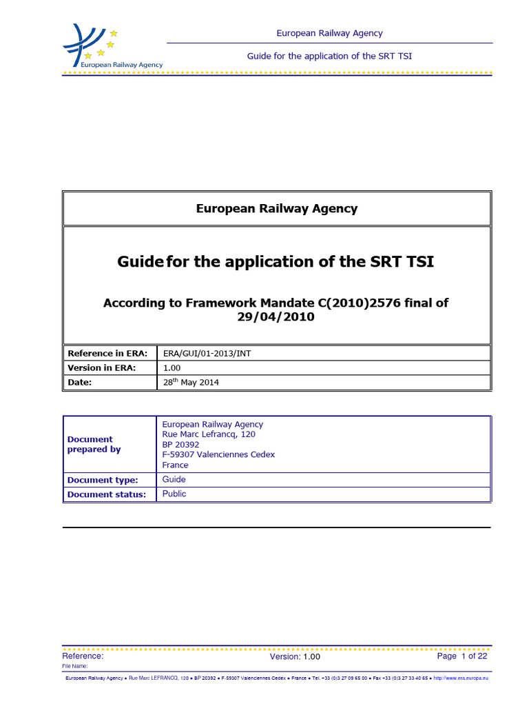 Guide For The Application of The SRT TSI | PDF | Tunnel | Train