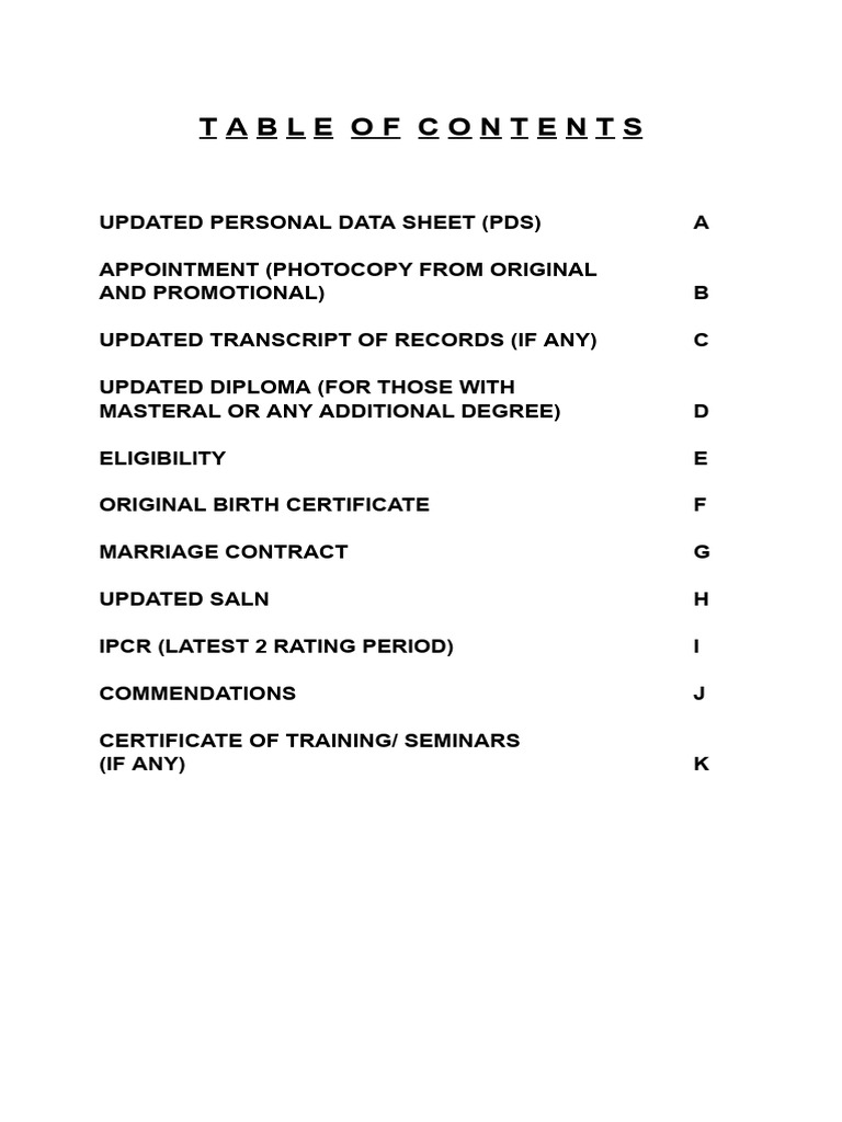 201 File Table of Contents | PDF