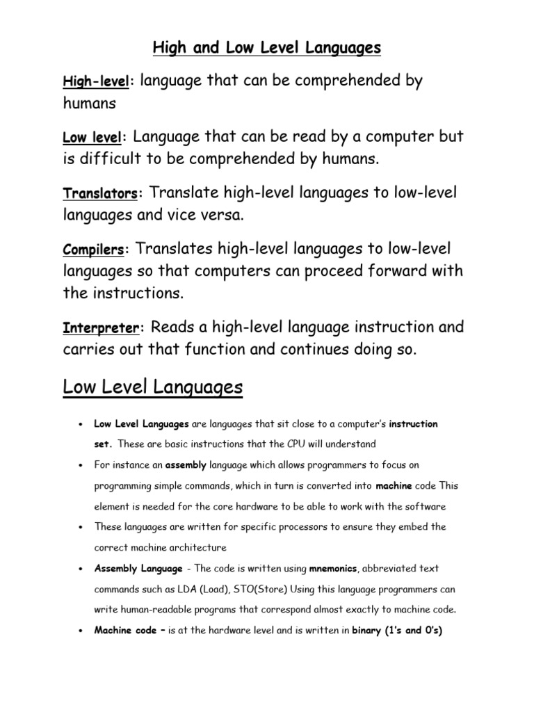 High and Low Level Languages Note | PDF | Assembly Language | Programming