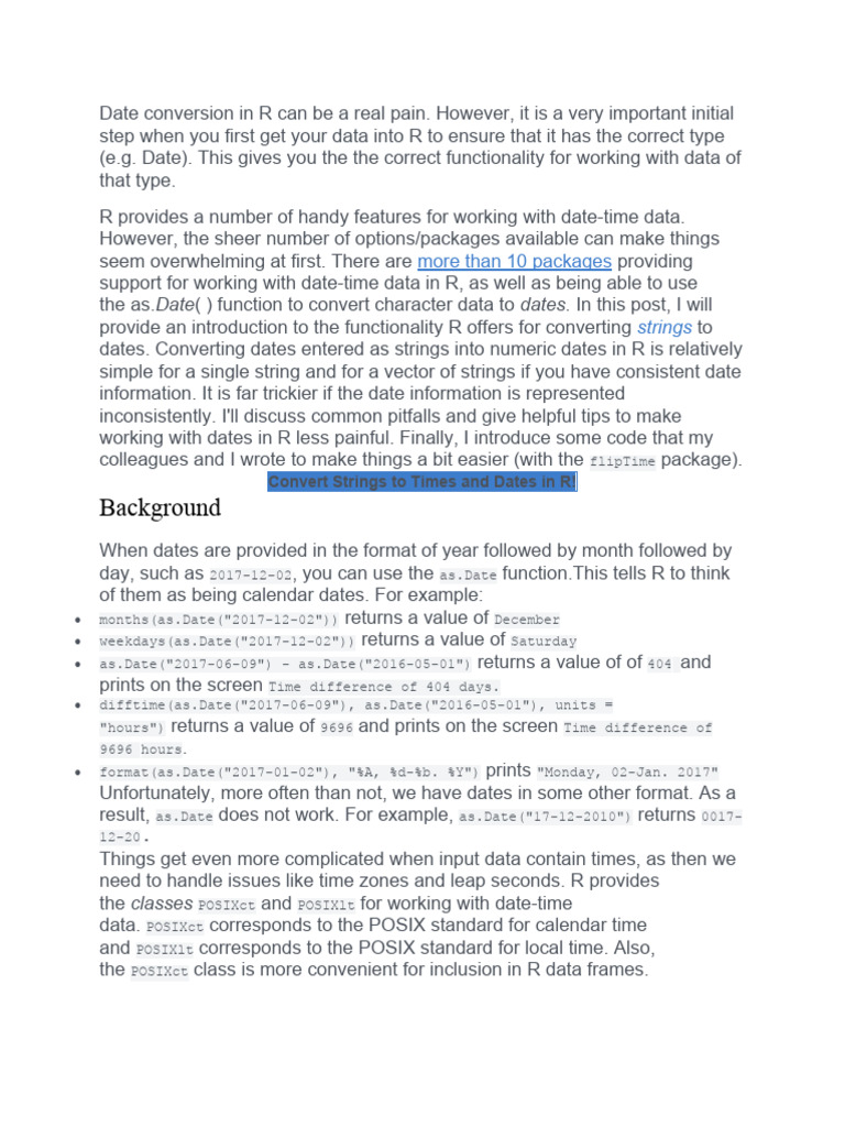Date Conversion in R Can Be A Real Pain | PDF | String (Computer Science) | Function (Mathematics)