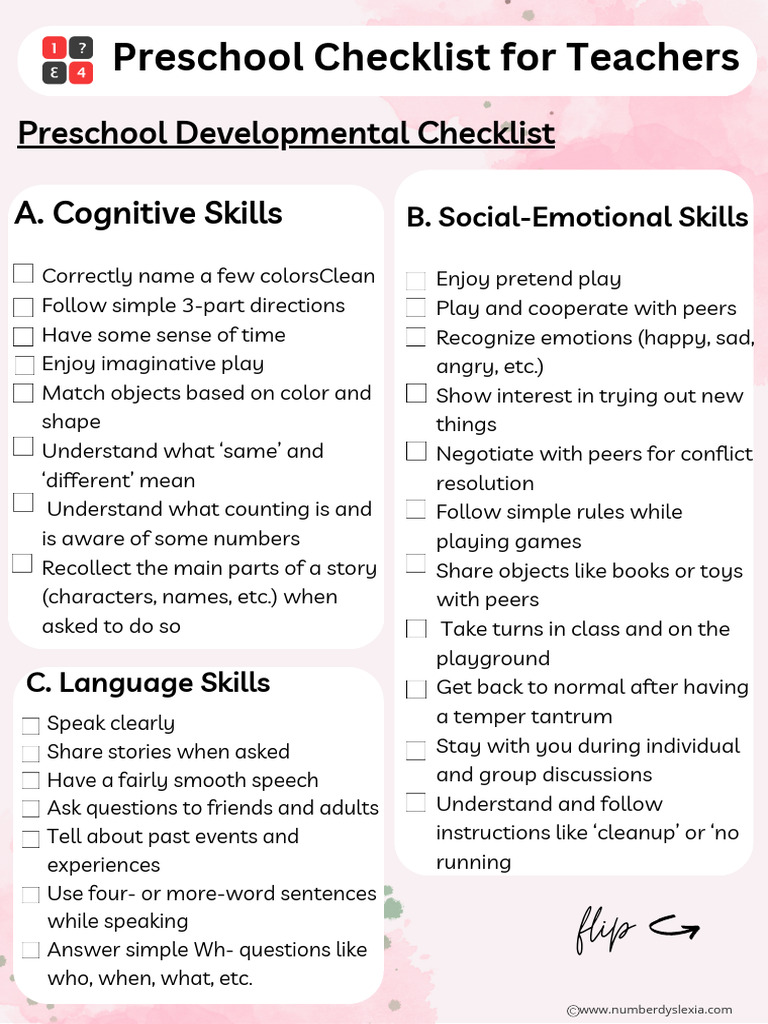 Preschool Teacher Development Checklist | PDF | Preschool | Classroom
