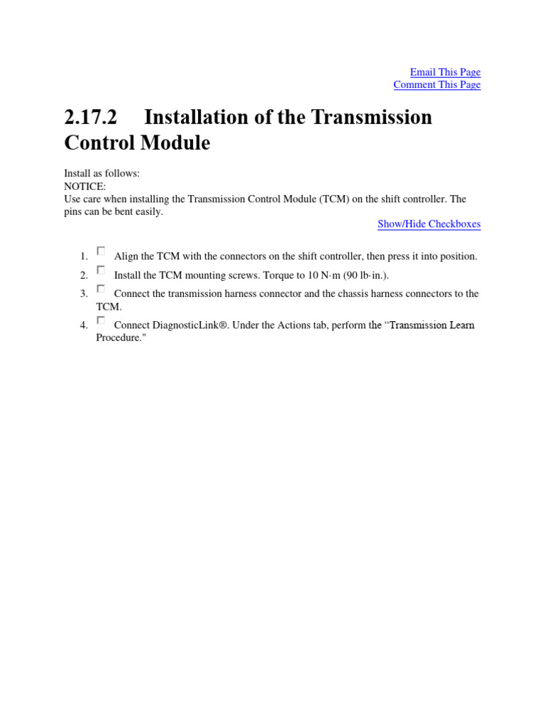 Installation of The Transmission Control Module | PDF | Computers ...