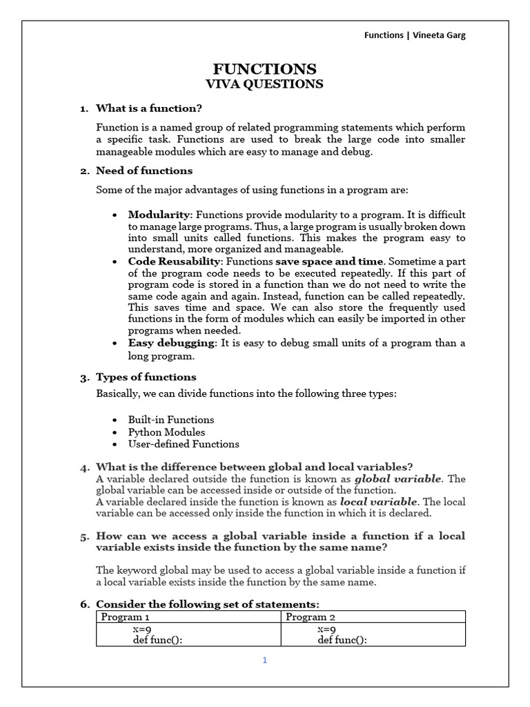 Viva Functions | Download Free PDF | Parameter (Computer Programming) | Variable (Computer Science)