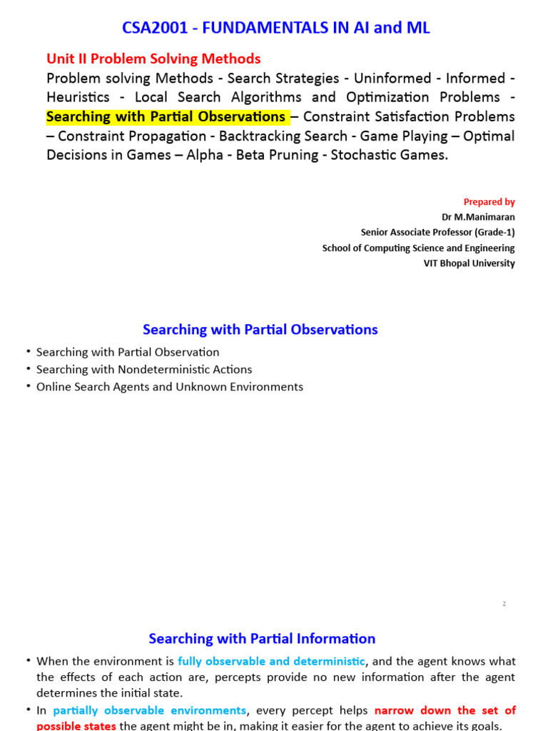 Unit 2 4 Searching With Partial Observations Csps Back Tracking Download Free Pdf