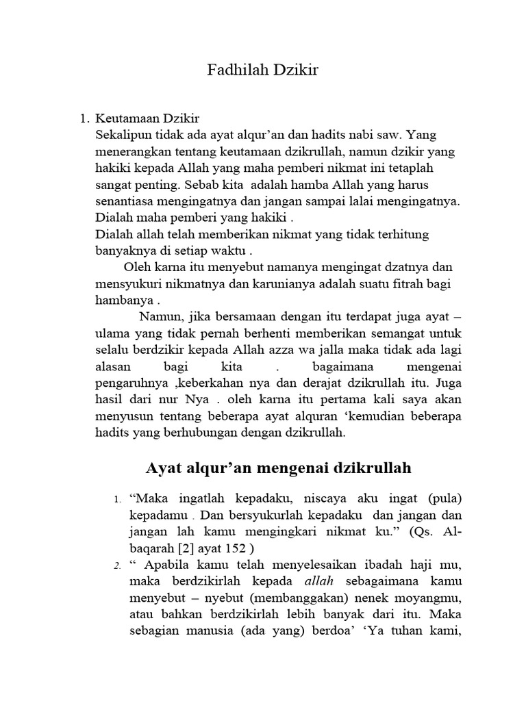 Fadhilah Dzikir | PDF