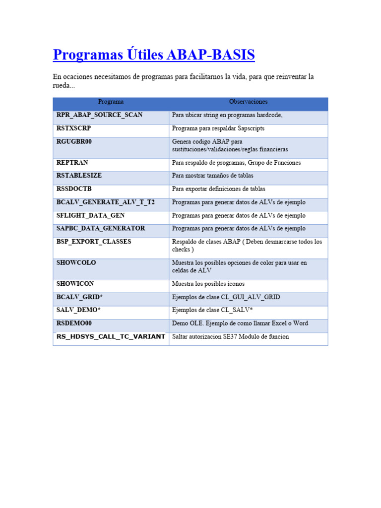 Programas Útiles ABAP | PDF | Informática | Tecnología