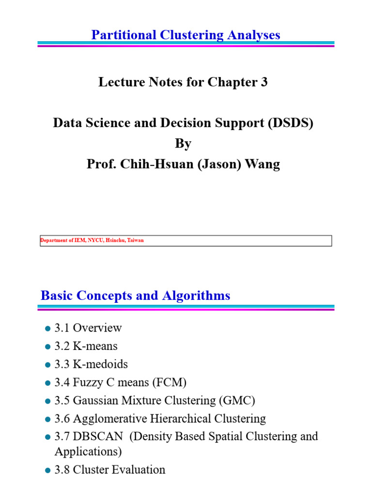 Ds3 Partitional Clustering Pdf Cluster Analysis Information Science