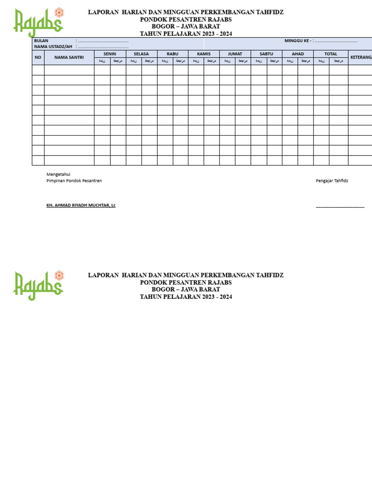 Format Laporan Harian Dan Mingguan | PDF