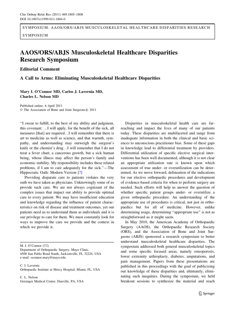 AAOS ORS ABJS Musculoskeletal Healthcare | Download Free PDF | Health ...