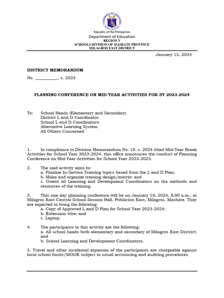 Planning Conference Memo | PDF