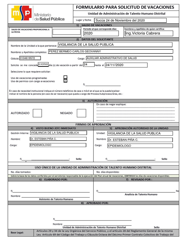 Formulario Vacaciones TTHH 2018 Editable | PDF | Gobierno