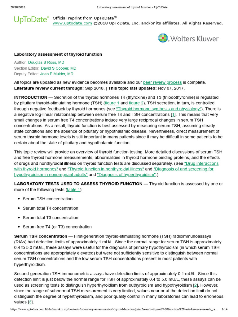 Laboratory Assessment of Thyroid Function - UpToDate | PDF | Thyroid ...