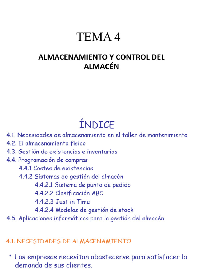Tema 4. Almacenamiento y Control de Almacén | PDF | Inventario | Lean Manufacturing