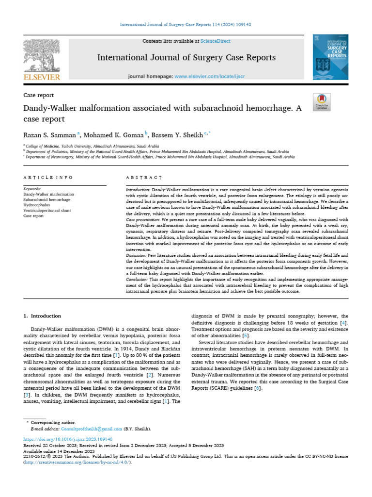 Dandy Walker Malformation Associated With Sub 2024 International ...