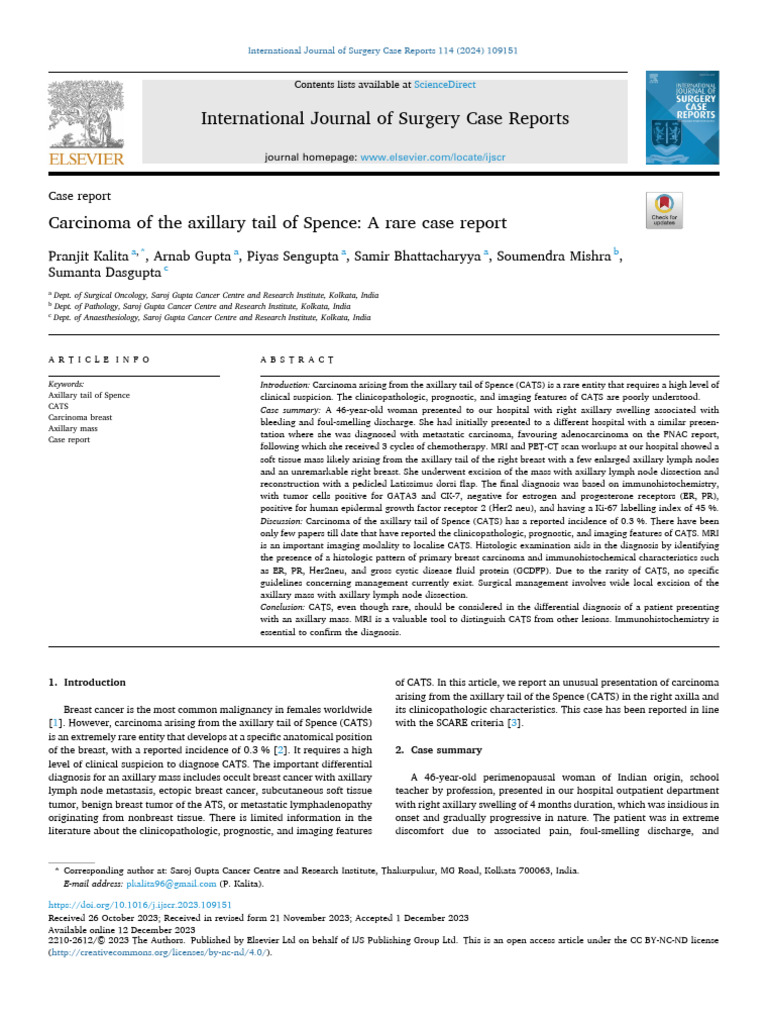 Carcinoma of The Axillary Tail of Spence 2024 International Journal of ...
