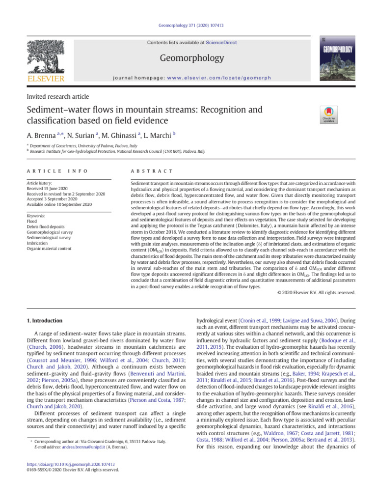 2020 - Brenna Et Al - Sediment-Water Flows in Mountain Streams ...