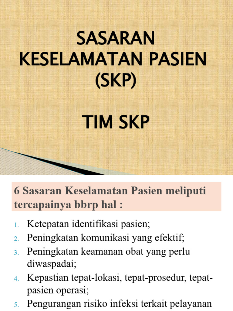 Sasaran Keselamatan Pasien (SKP) Tim SKP | PDF