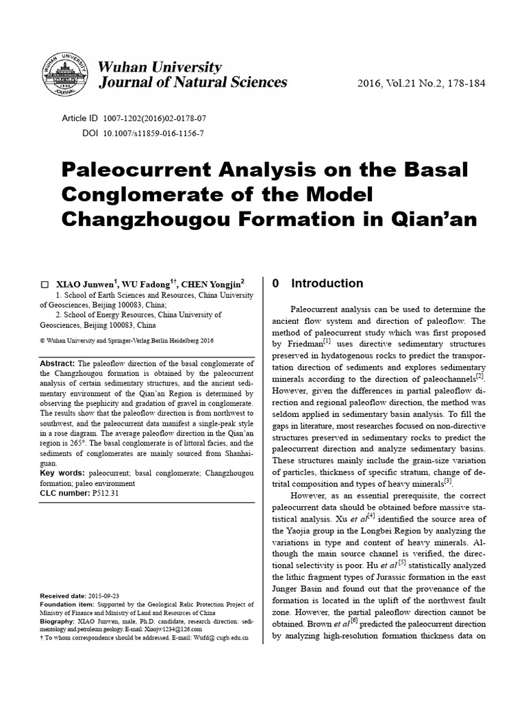 2016 - Xiao - Paleocurrent Analysis On The Basal Conglomerate of The ...