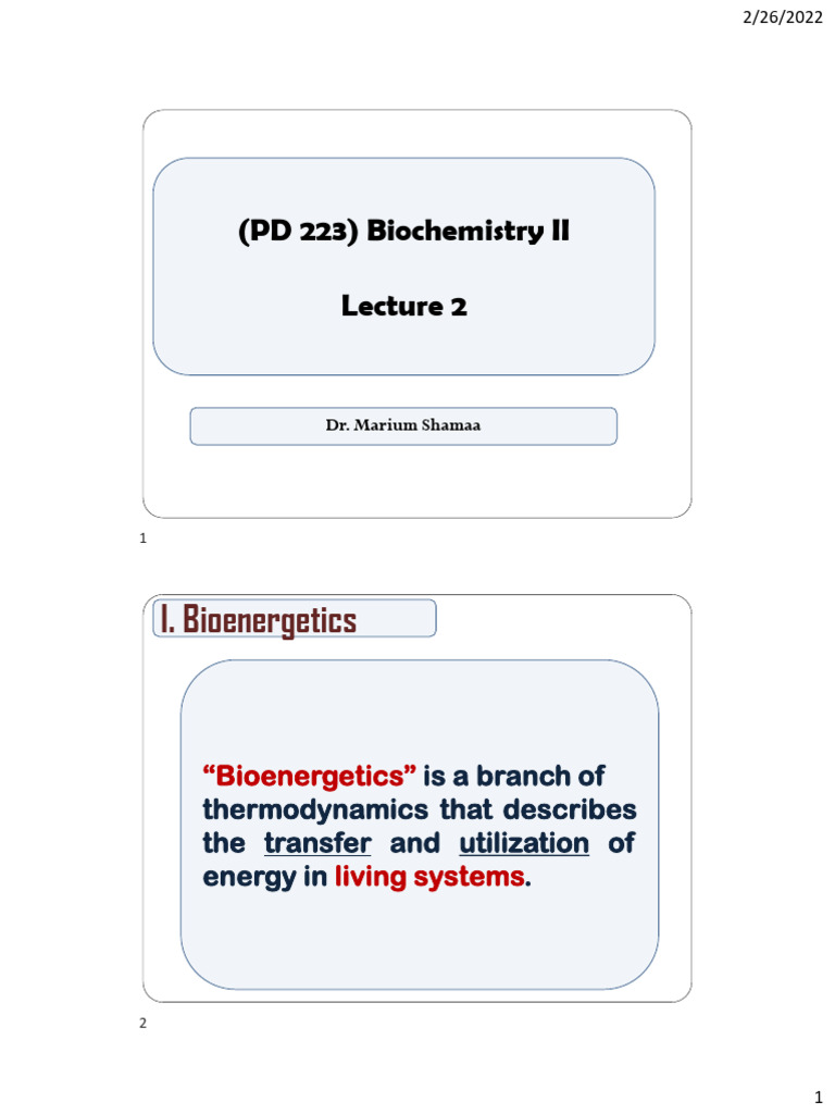 Bio II Lecture 2 | PDF | Gibbs Free Energy | Chemical Reactions