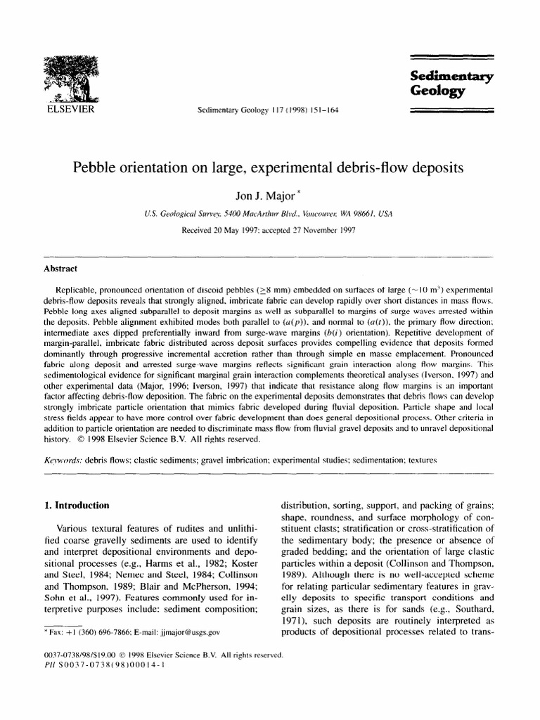 1998 - Major - Pebble Orientation On Large, Experimental Debris-Flow Deposits | PDF | Deposition ...