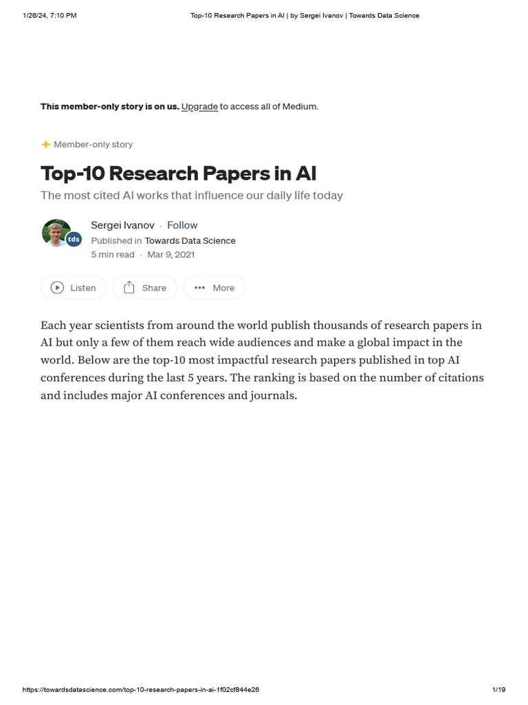 Top-10 Research Papers in AI - by Sergei Ivanov - Towards Data Science ...