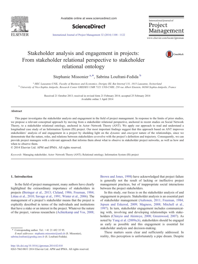 Stakeholder Analysis and Engagement in Projects: From Stakeholder Relational Perspective To ...