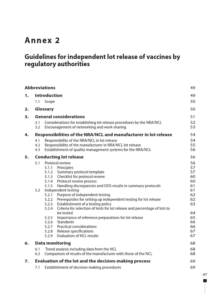 Guidelines For Independent Lot Release of Vaccines | PDF | Vaccines ...