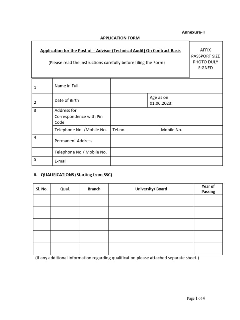 Annexure I English Application Form - Technical Audit | PDF ...