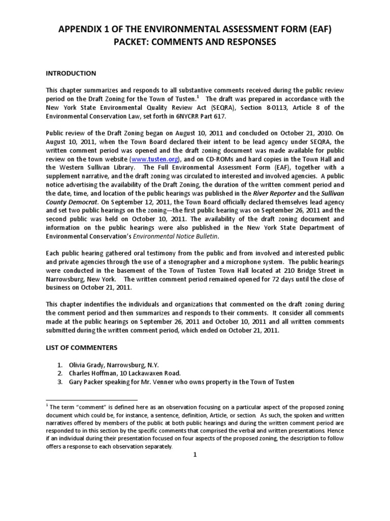Town of Tusten - Public Comment and Response - Zoning Law | PDF ...
