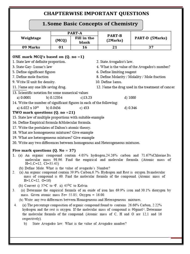 Important Chemistry Questions by Chapter | PDF | Chemical Bond | Ph