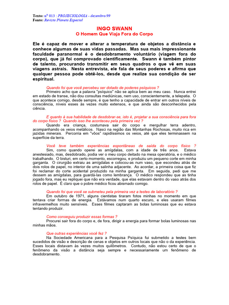 Espiritualismo - Projecao Texto 13 o Homem Que Viaja Fora Do Corpo | PDF