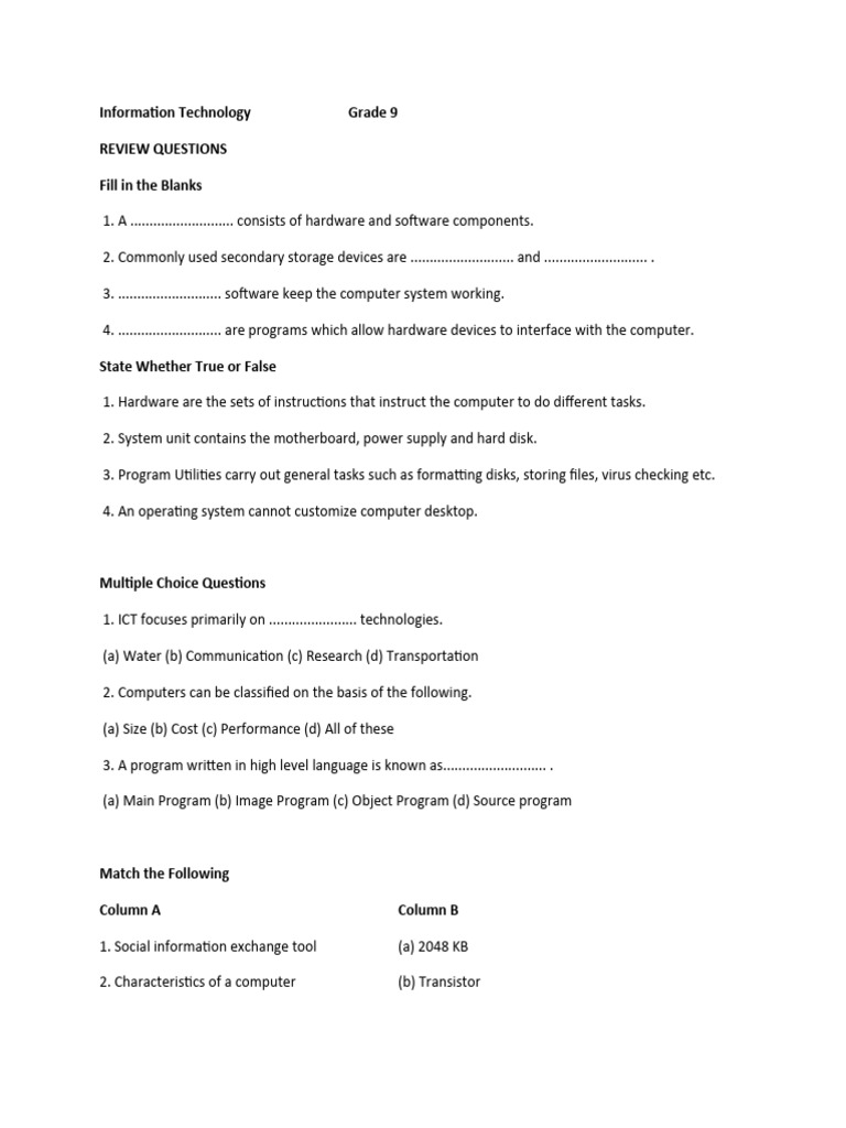 Information Technology Grade 9 Review | PDF