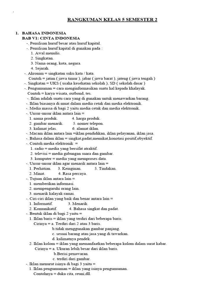 Rangkuman Kelas 5 Kumer Semester 2 | PDF