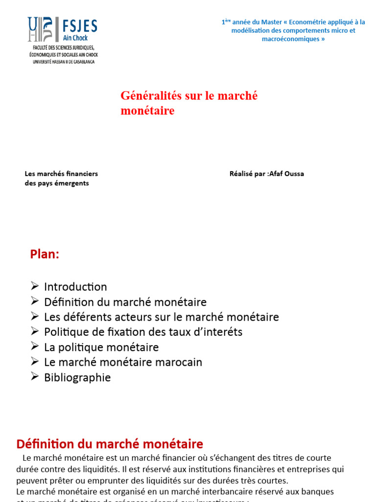 Géniralité Sur Le Marché Monétaire | PDF | Argent | Marché monétaire