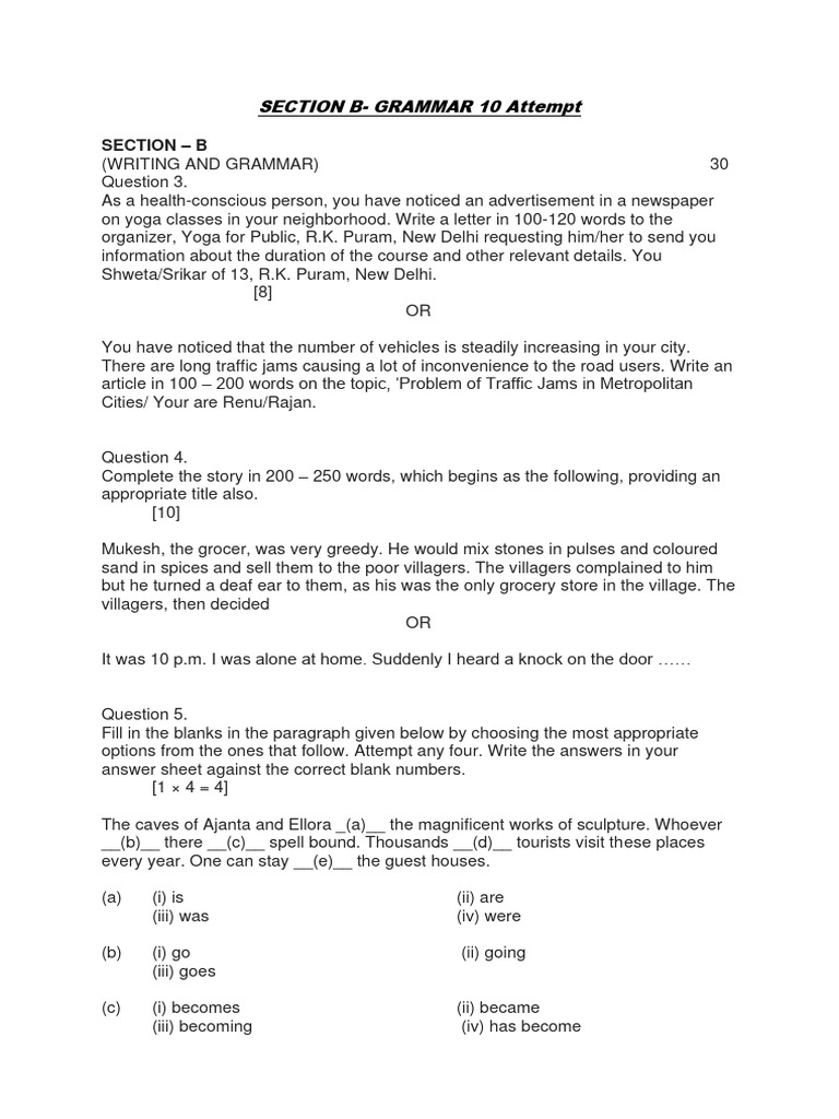 English Grammer Class X Pre Board Without Answers | PDF | Grammatical ... English Grammer Class X Pre Board Without Answers | PDF | Grammatical ...