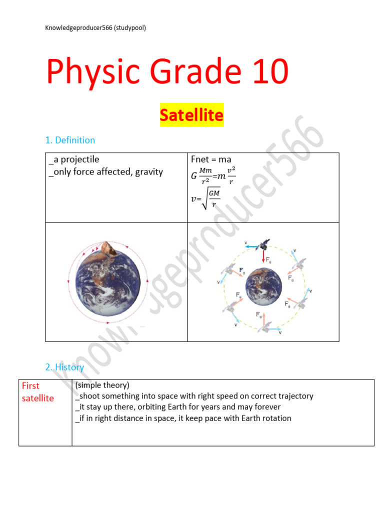 Physic Grade 10 Satellite | PDF | Communications Satellite | Satellite