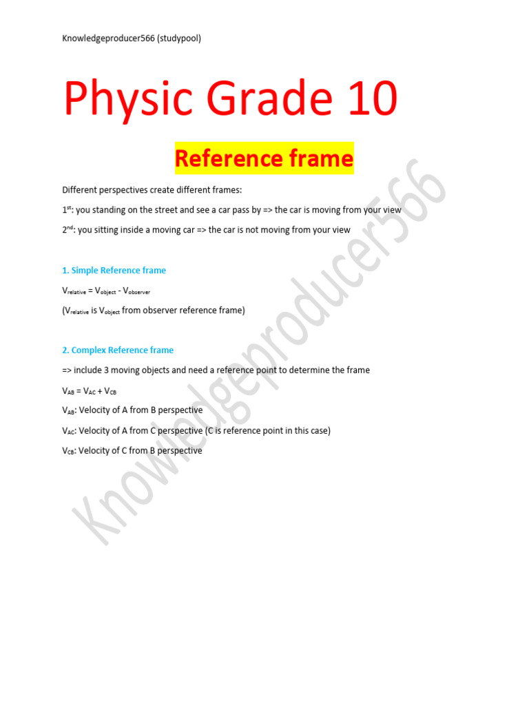 Physic Grade 10 Reference Frame | PDF