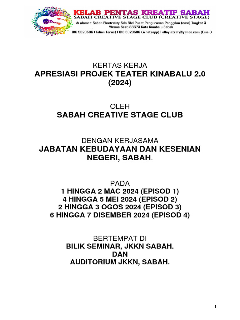 Kertas Kertas Projek Teater Kinabalu 2.0 2024 Final | PDF