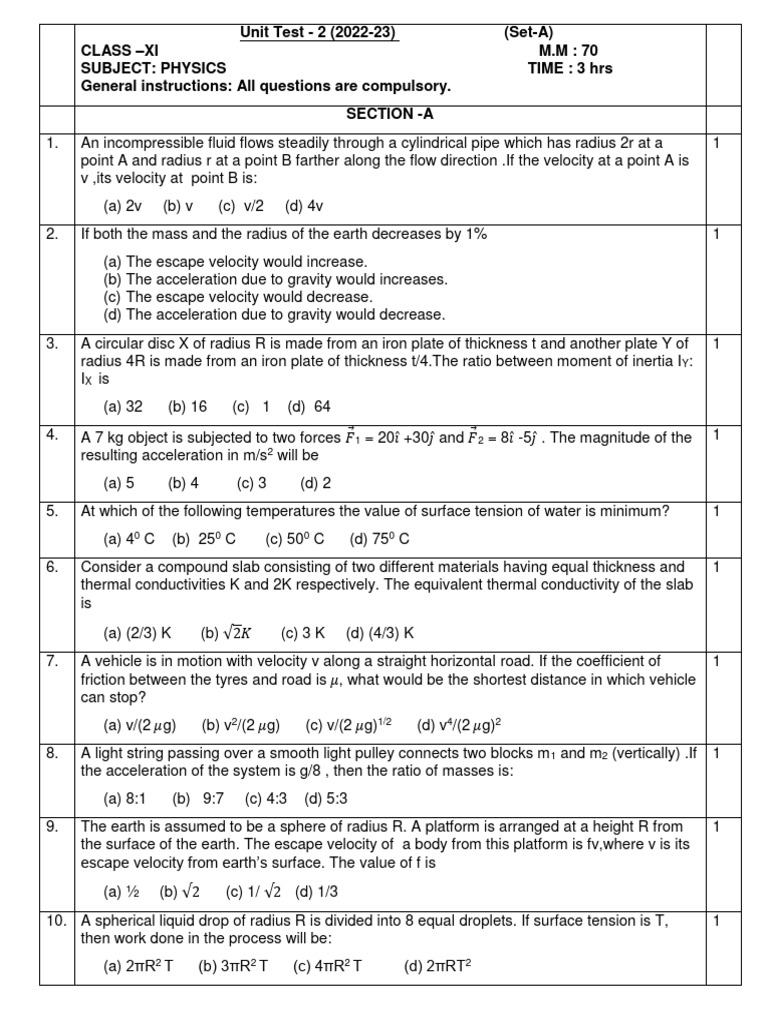 11 PHY Set A Ut-2 (22-23) | PDF