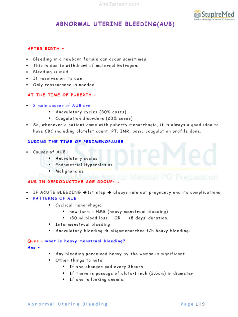ObsNGyn - Abnormal Uterine Bleeding Atf | PDF | Human Reproduction ...