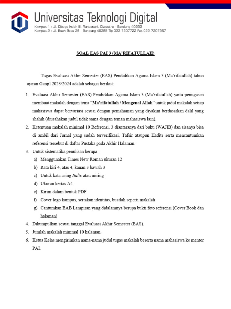 TUGAS EAS PAI 3 (Ma'rifatullah) Ganjil 2023-2024 | PDF | Agama & Spiritualitas