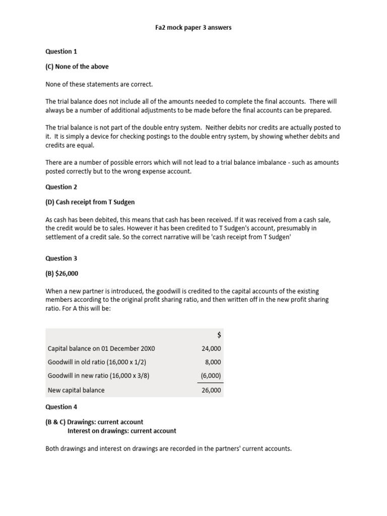 FA2 Mock Exam 3 Answers | PDF | Debits And Credits | Bookkeeping