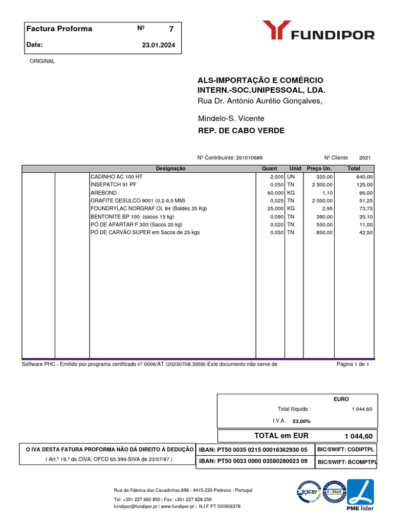 Modelo de Fatura Proforma | PDF