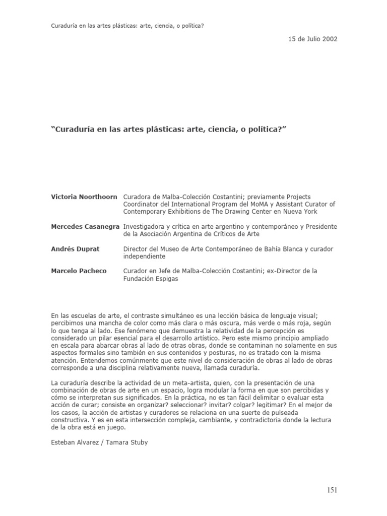 Curaduría en Las Artes Plásticas - Noorthoorn, Casanegra, Duprat y ...