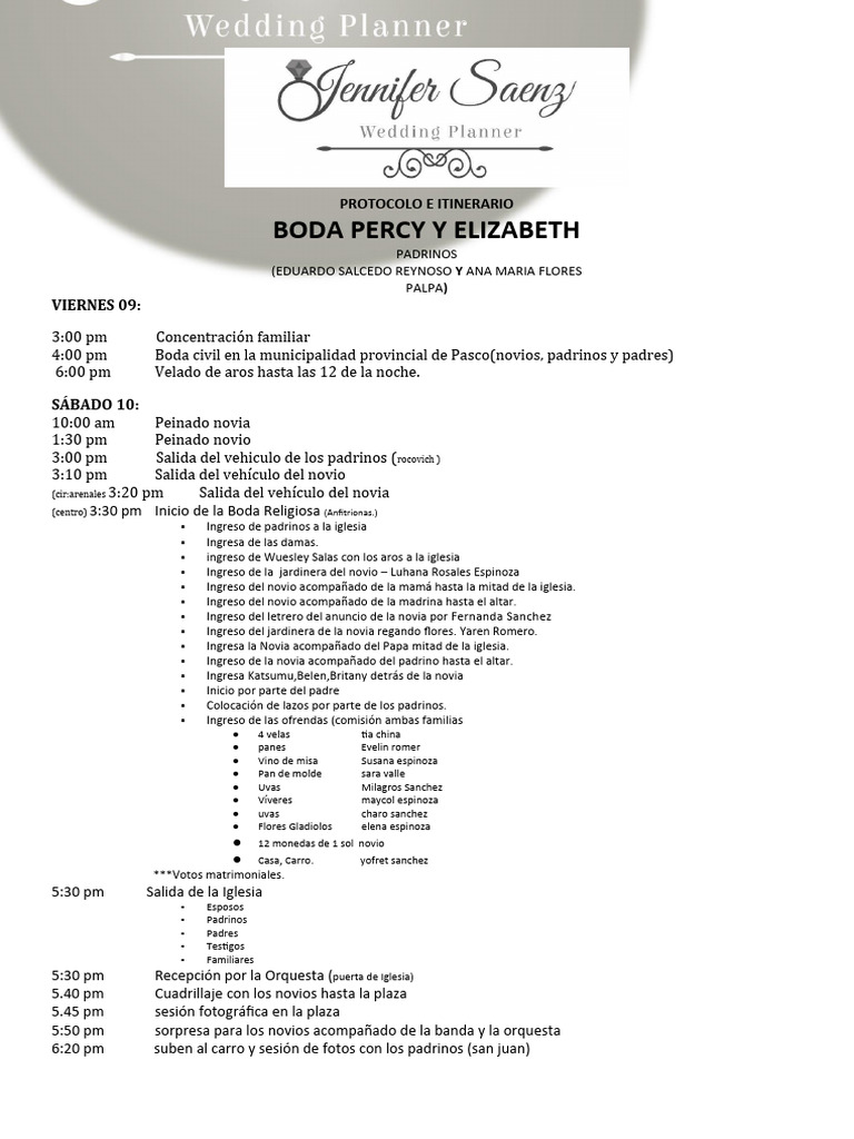 Protocolo Boda Eli y Percy | PDF | Convenciones sociales | Ceremonias