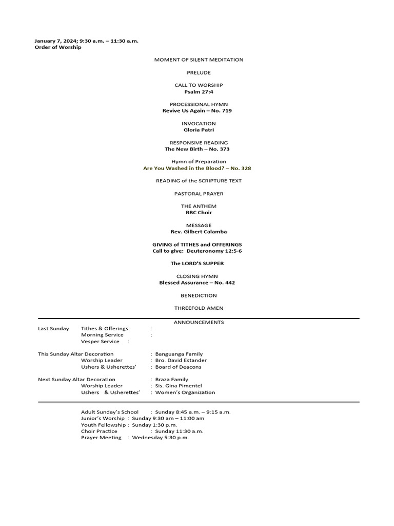 Worship SErvice Program | PDF | Lamb Of God | Born Again