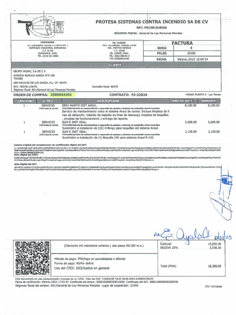 Protesa Sistema Ansul PO 2500034291 | PDF